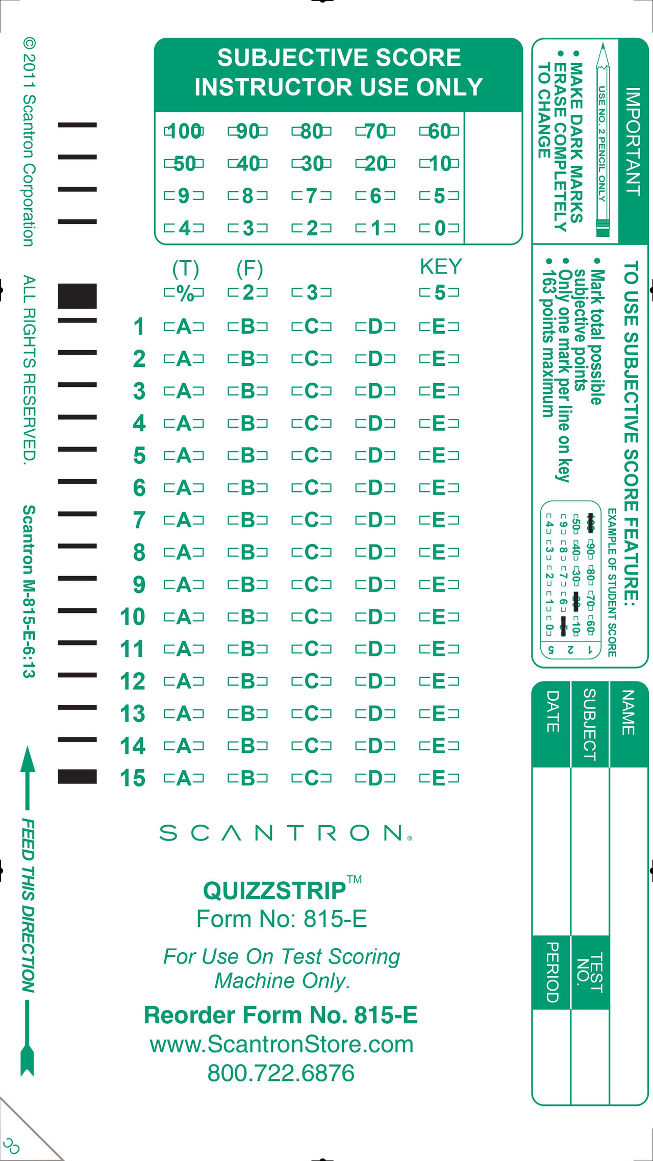 884-E 200QUS X 5 ALPHA 8X11 2 SIDES (500/PKG) - Scantron