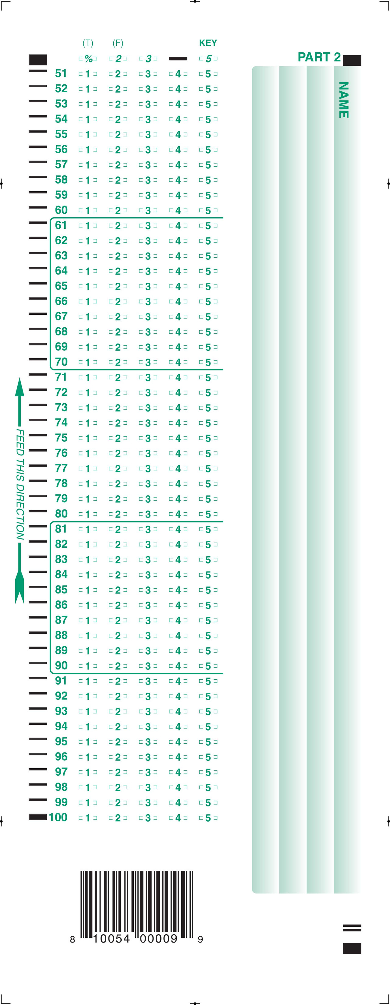 882-N-E 100 X 5 X 2S NUMERIC (500/PKG) - Scantron
