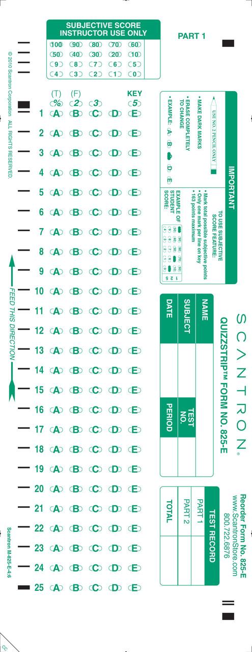 825-E 25 QUES X 5 CHOICE A (500/PKG) - Scantron Corporation