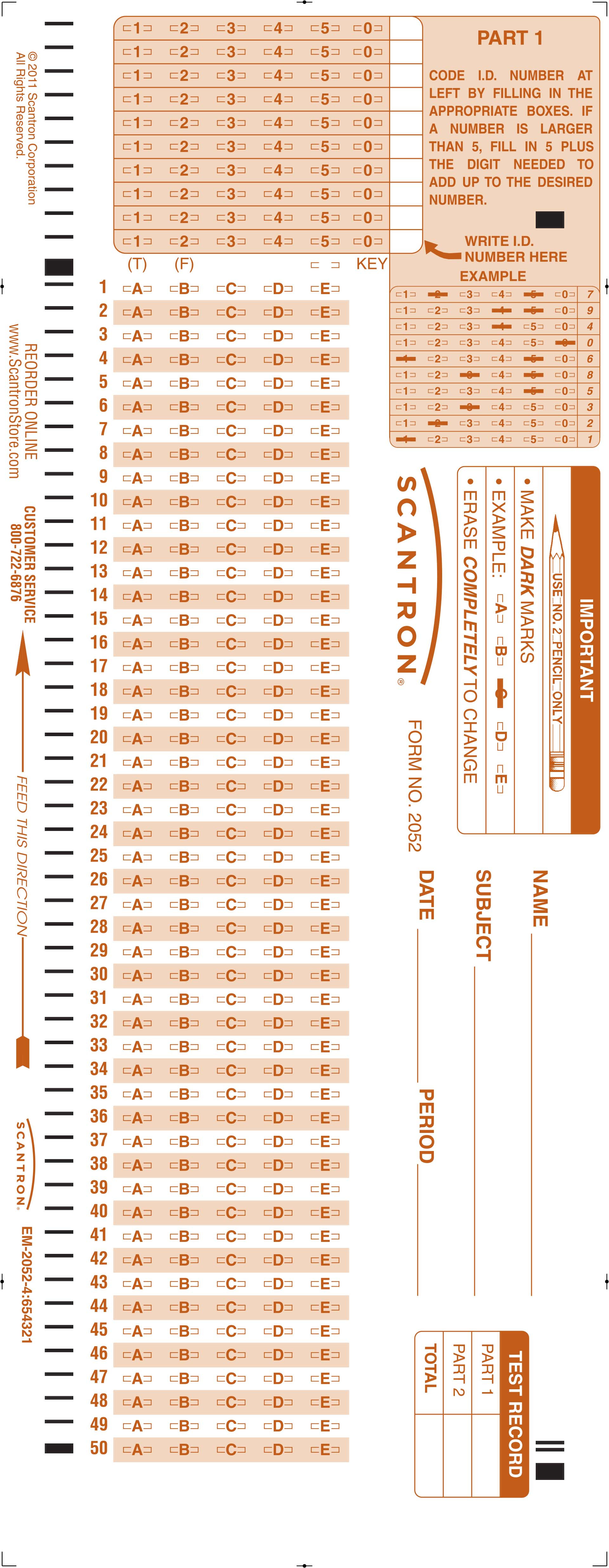 886-E MINI-BOOK 100Q 5CHC (250/PKG) - Scantron