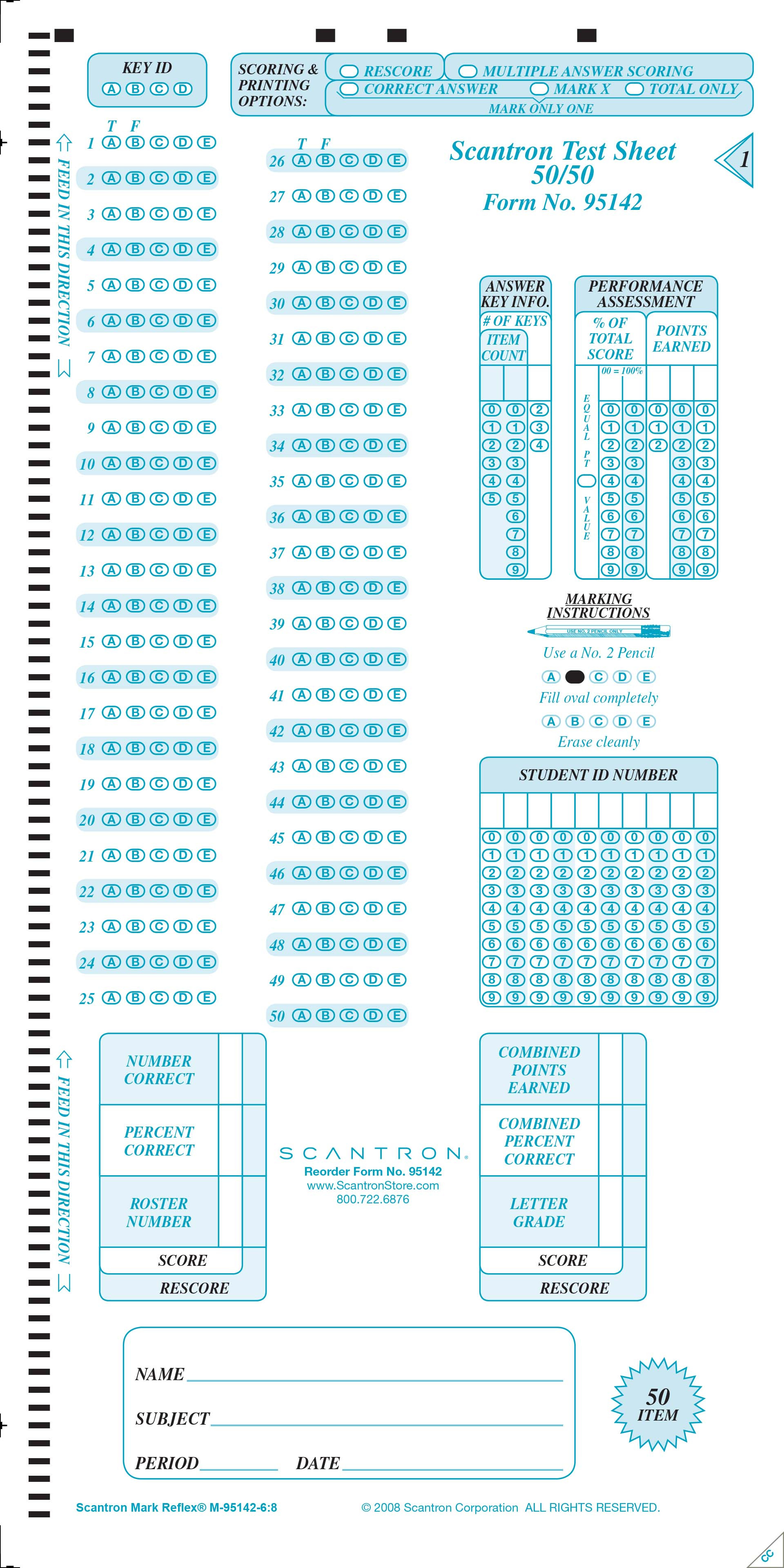 95946 Test Sheet 50/W (500/PKG) - Scantron Corporation