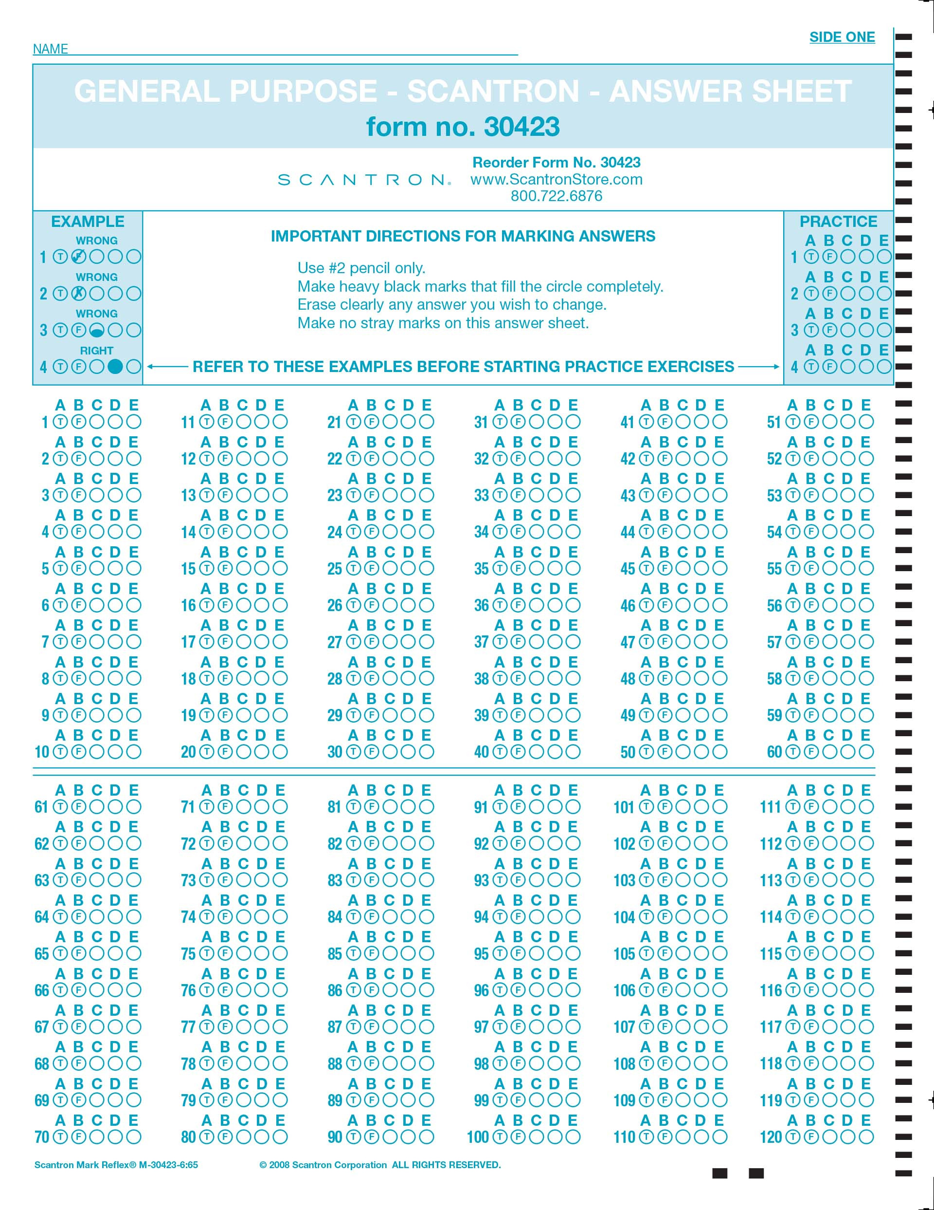 30423-BAG Bag Version of 30423 (2400/CTN) - Scantron