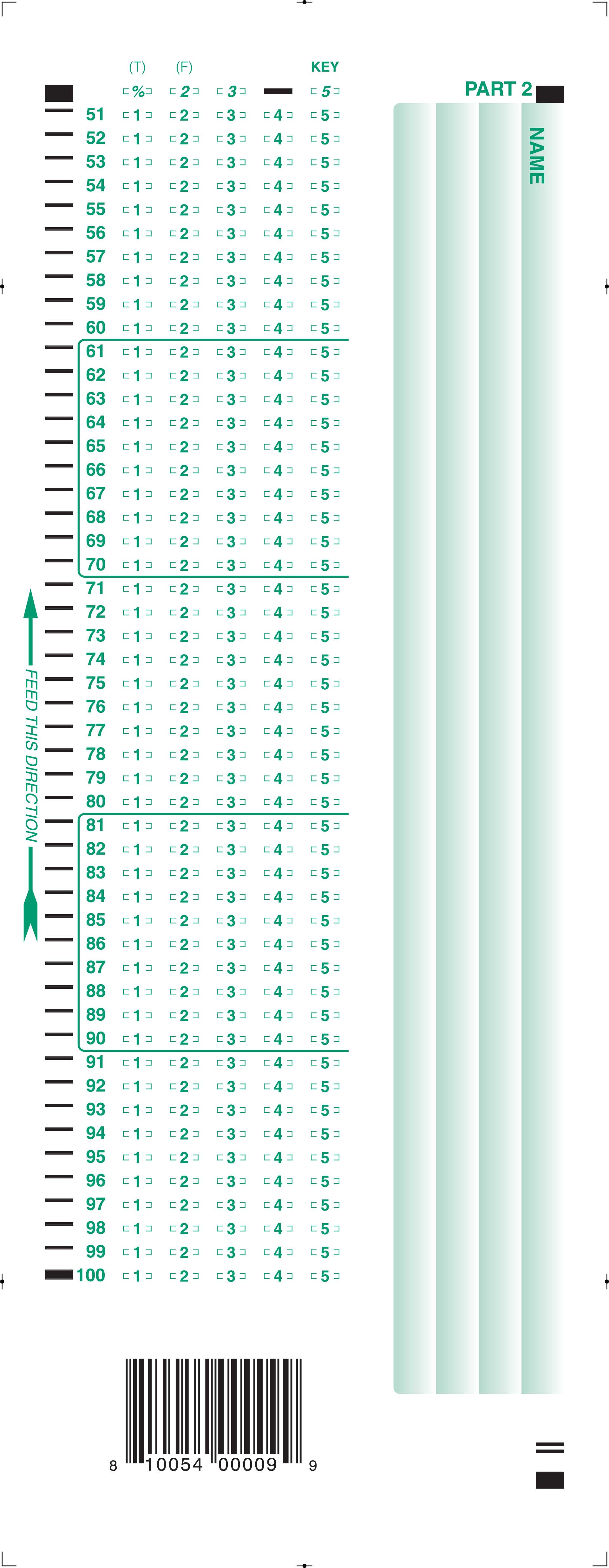 882-N-E 100 X 5 X 2S NUMERIC (500/PKG) - Scantron
