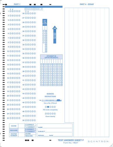 19627 Answer Sheet F (500/PKG) - Scantron