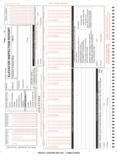 283209 Elevator Inspection Form (100/PKG) - Scantron