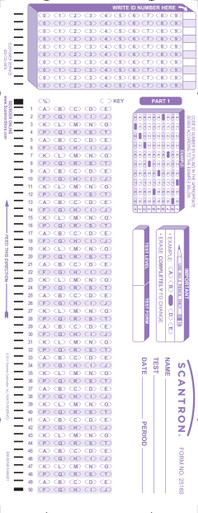25160 DTE 2 TESTS, 50Q EACH (500/PKG) - Scantron