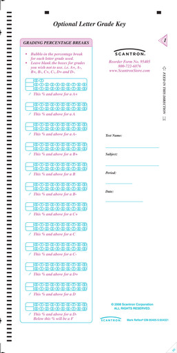 95405 Letter Grade Key (100/PKG) - Scantron