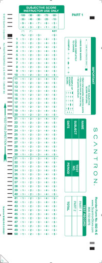 882-N-E 100 X 5 X 2S NUMERIC (500/PKG) - Scantron