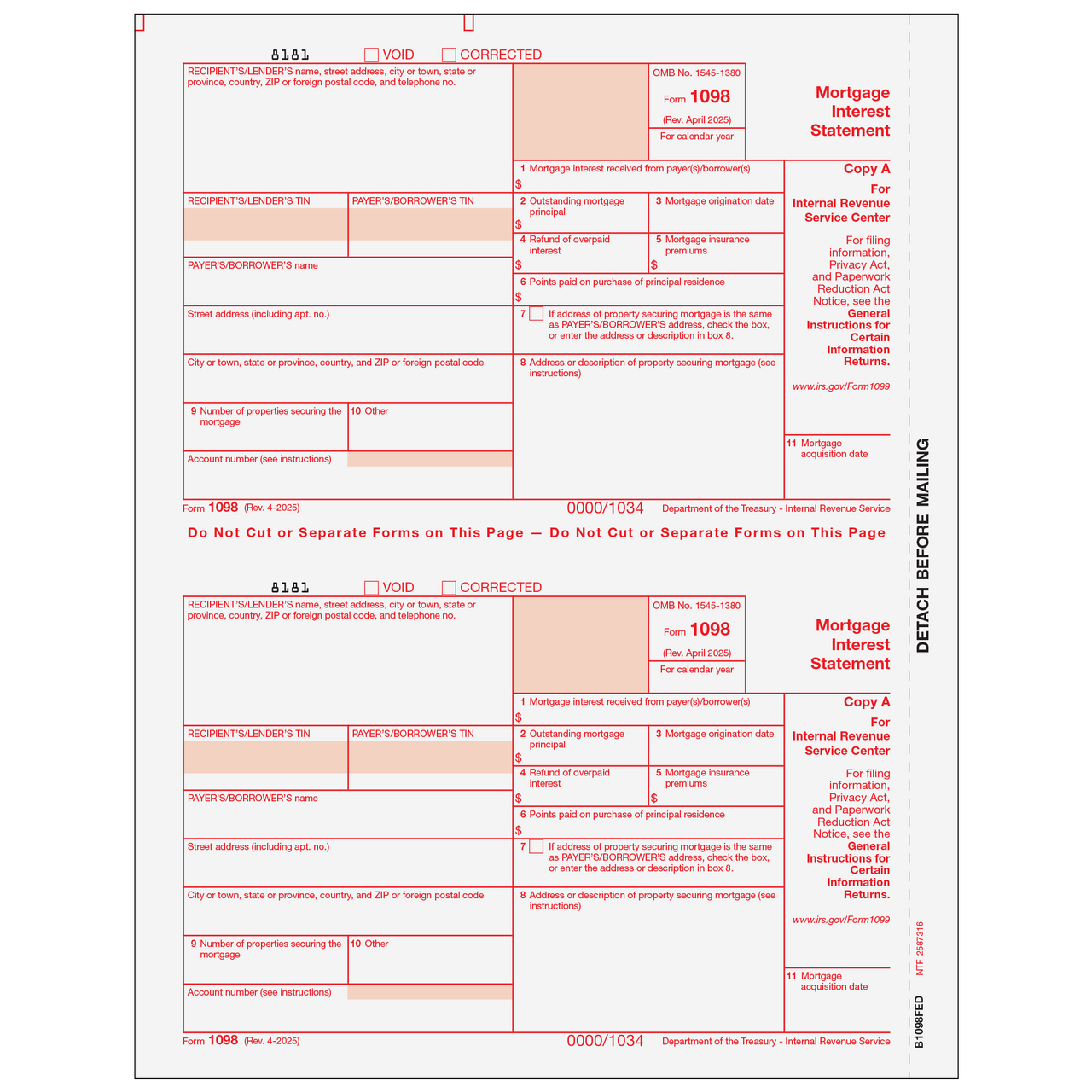 B1098FED05 - Form 1098 Mortgage Interest Statement - Copy A Federal ...