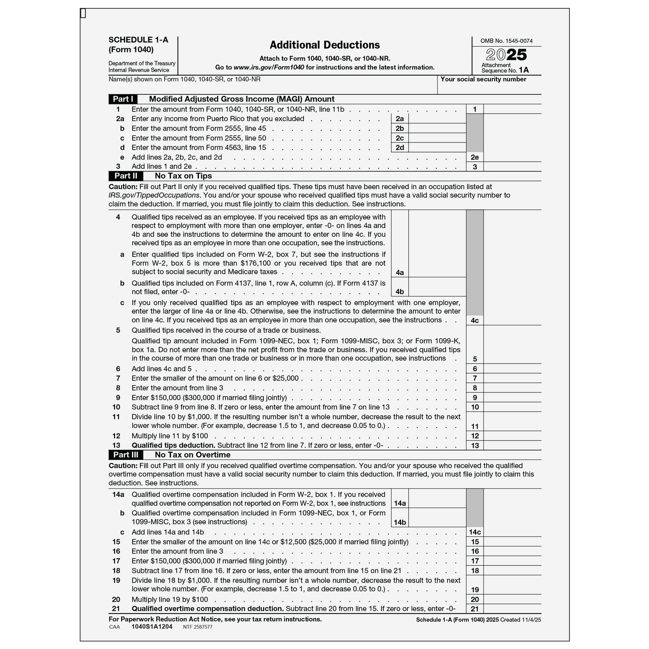 1040S1A1204 - Form 1040 Schedule 1-A Additional Deductions - Greatland.com