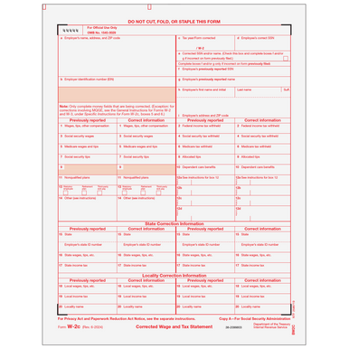 BW2C05 - Form W-2C Corrected Federal IRS, Copy A | Greatland