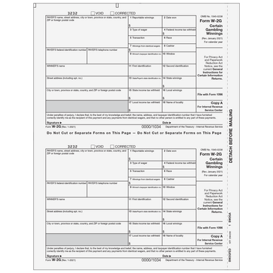 BW2GFED05 - Form W-2G Certain Gambling Winnings, Federal IRS Copy A ...