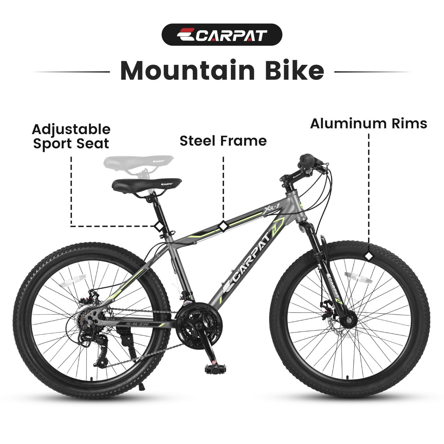 S24102 24 Inch Mountain Bike Boys Girls, Steel Frame, Shimano 21 Speed ...