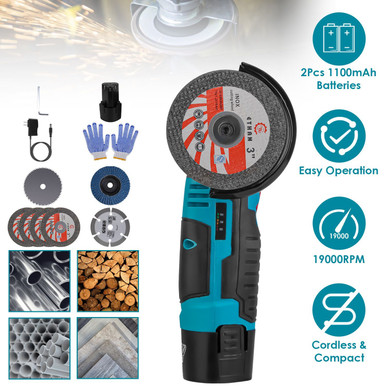 Cordless Mini Grinder Kit (3-Inch) - 19000RPM Pure Copper Motor, 2x12V ...
