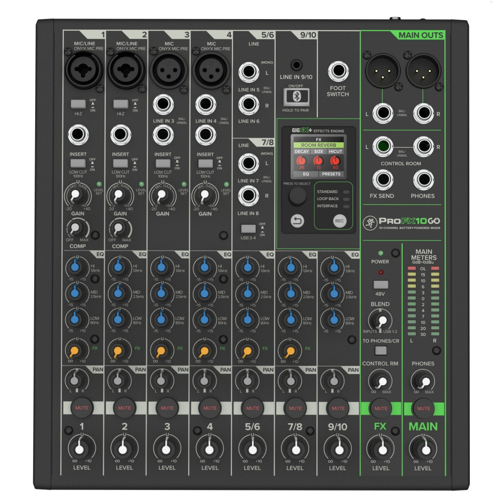 MACKIE ProFX10-GO 10 Channel Rechargeable USB FX Compact Audio Mixer ...