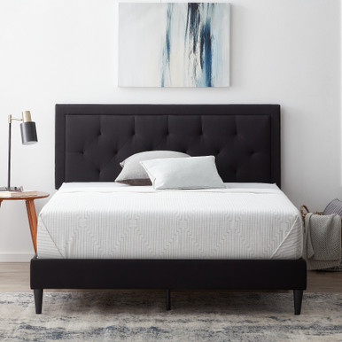 Lucid Upholstered Bed with Diamond Tufted Headboard Sturdy Wood Build No Box Spring Required Platform King Black