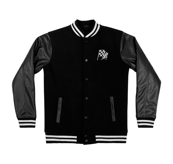 Varsity Jacket | Black Bolt Flag - Eat Sleep Race - Racing Lifestyle ...