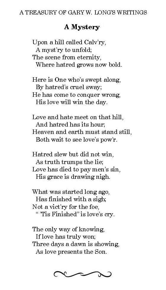 Poem - A Mystery - from A Treasury of Gary W. Long's Writings ...