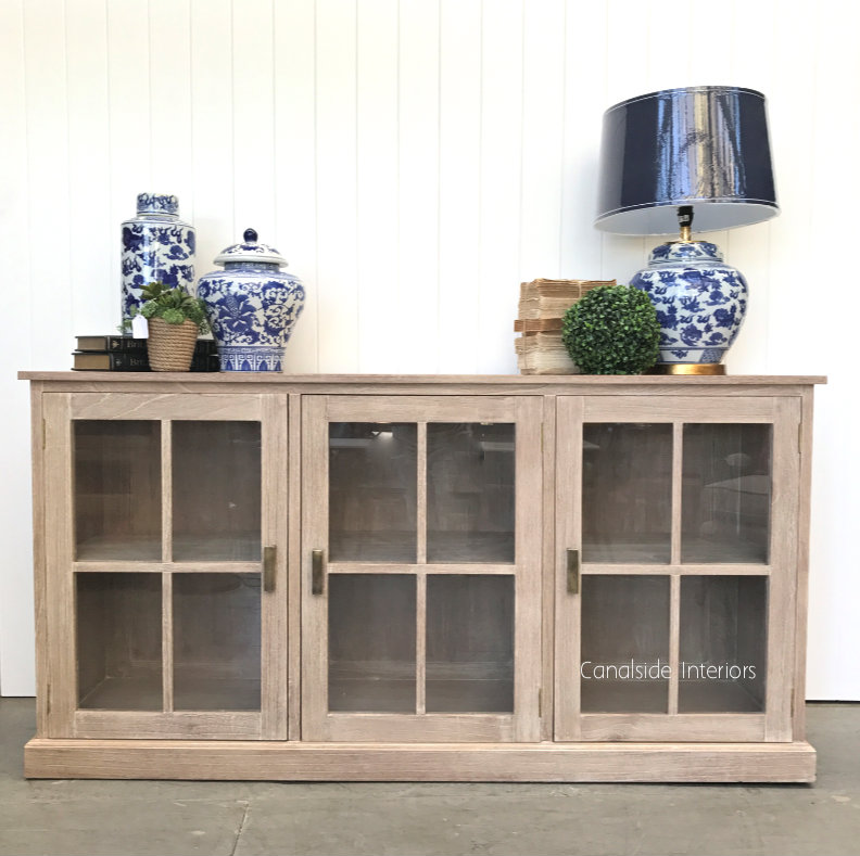 South Hamptons Glass Sideboard Limewash - Canalside Interiors
