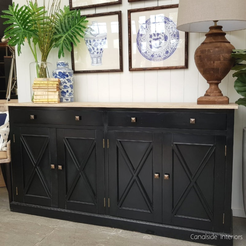 South Hamptons 4 Door Buffet Black Limewash Top - Canalside Interiors