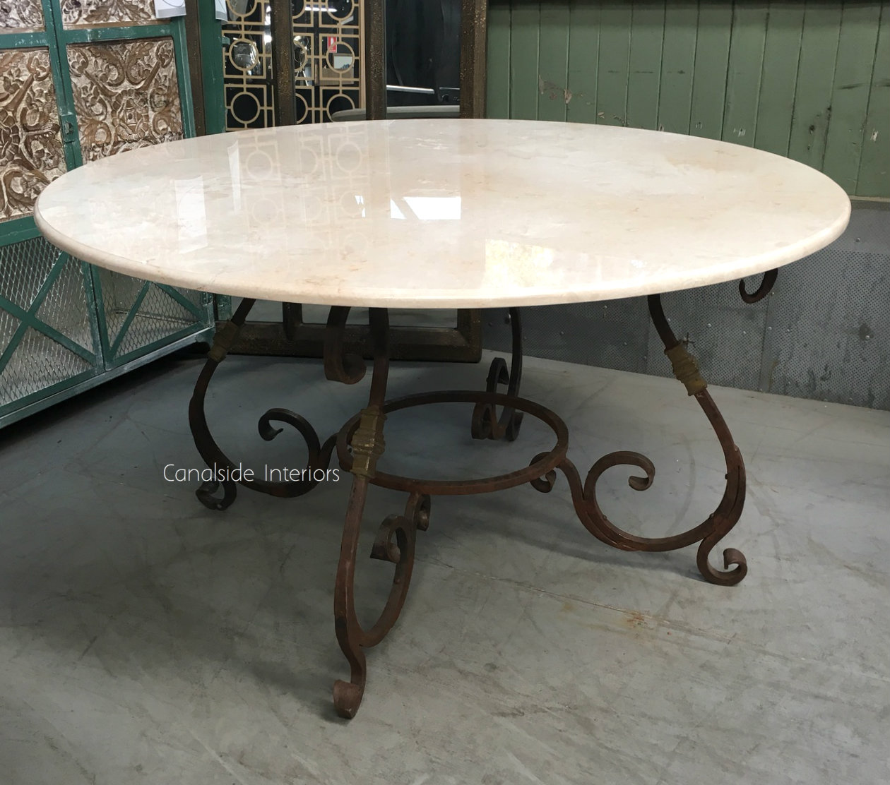 Santiago Round Dining Table with Cream Marble Top - Canalside