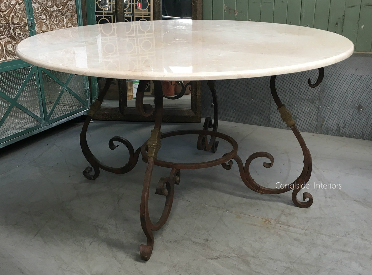 Santiago Round Dining Table with Cream Marble Top - Canalside