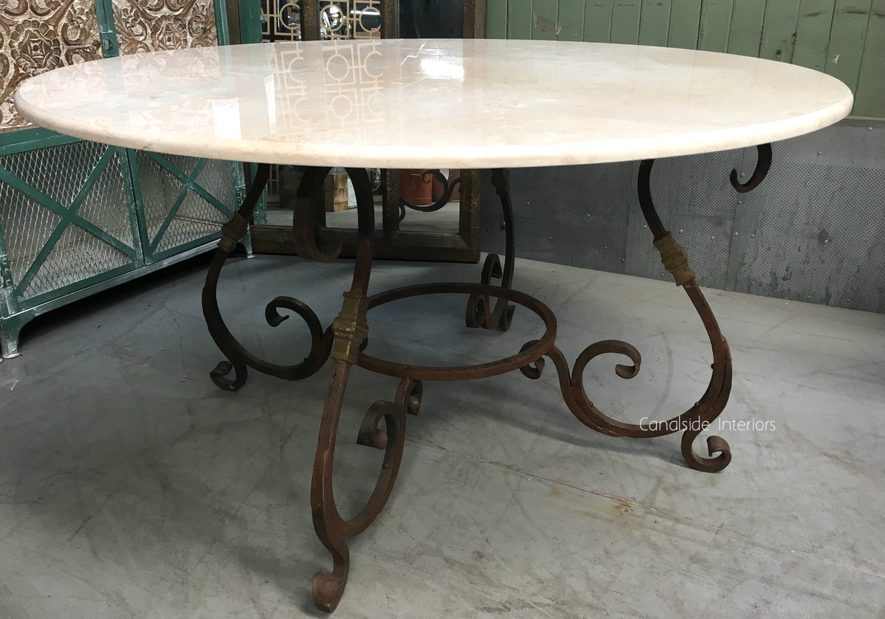 Santiago Round Dining Table with Cream Marble Top - Canalside