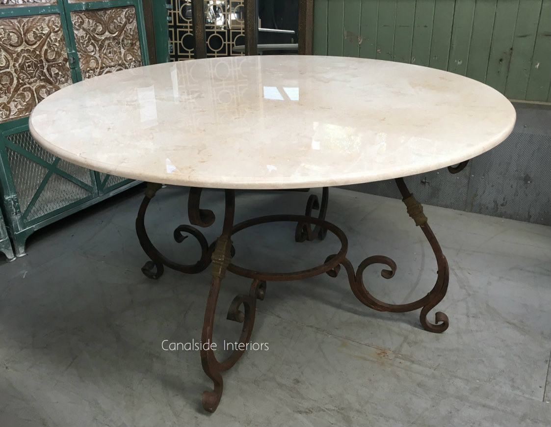 Santiago Round Dining Table with Cream Marble Top - Canalside