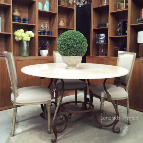 Santiago Round Dining Table with Cream Marble Top - Canalside
