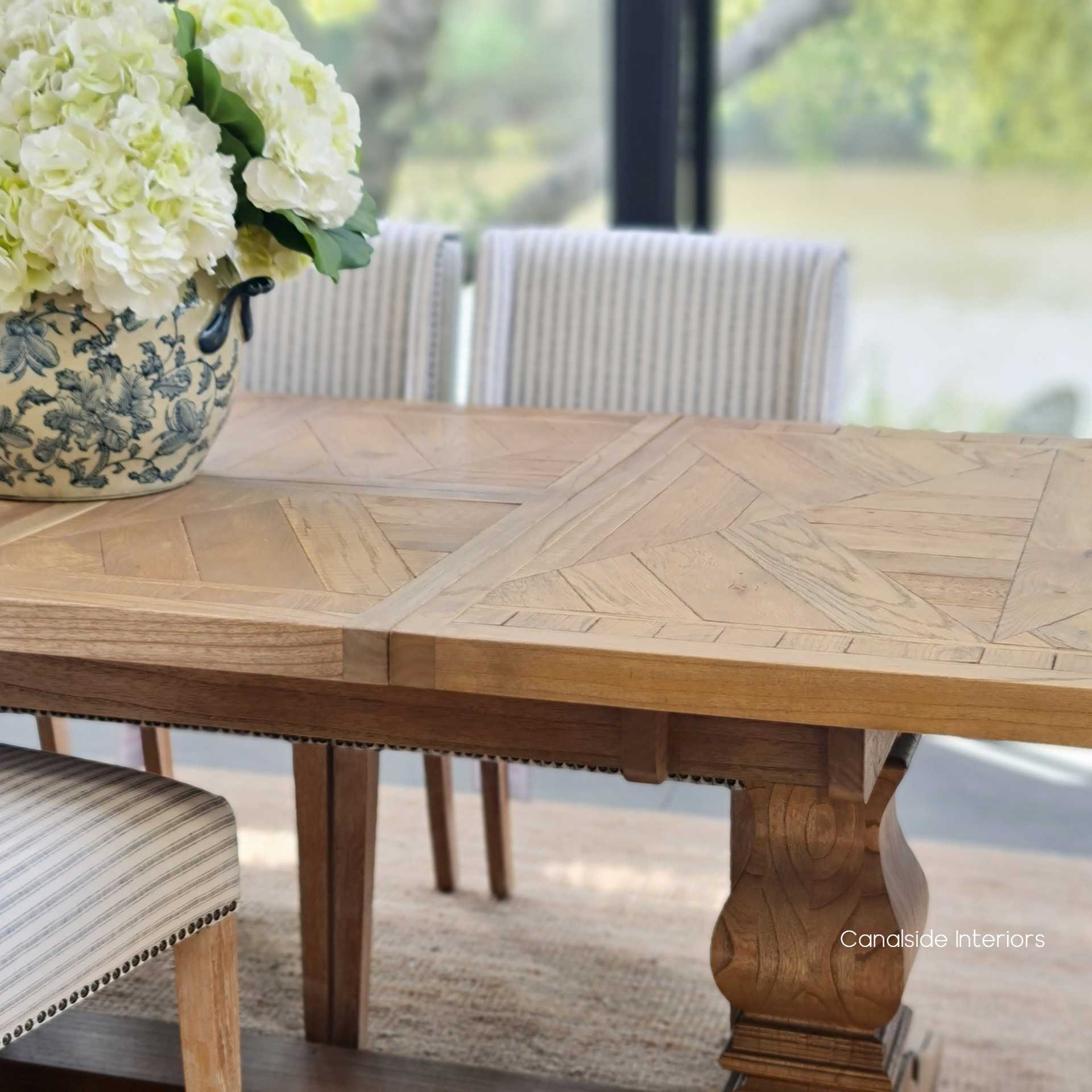 Danbury Oak Parquetry Double Extension Dining Table Classic to Contemporary Canalside Interiors