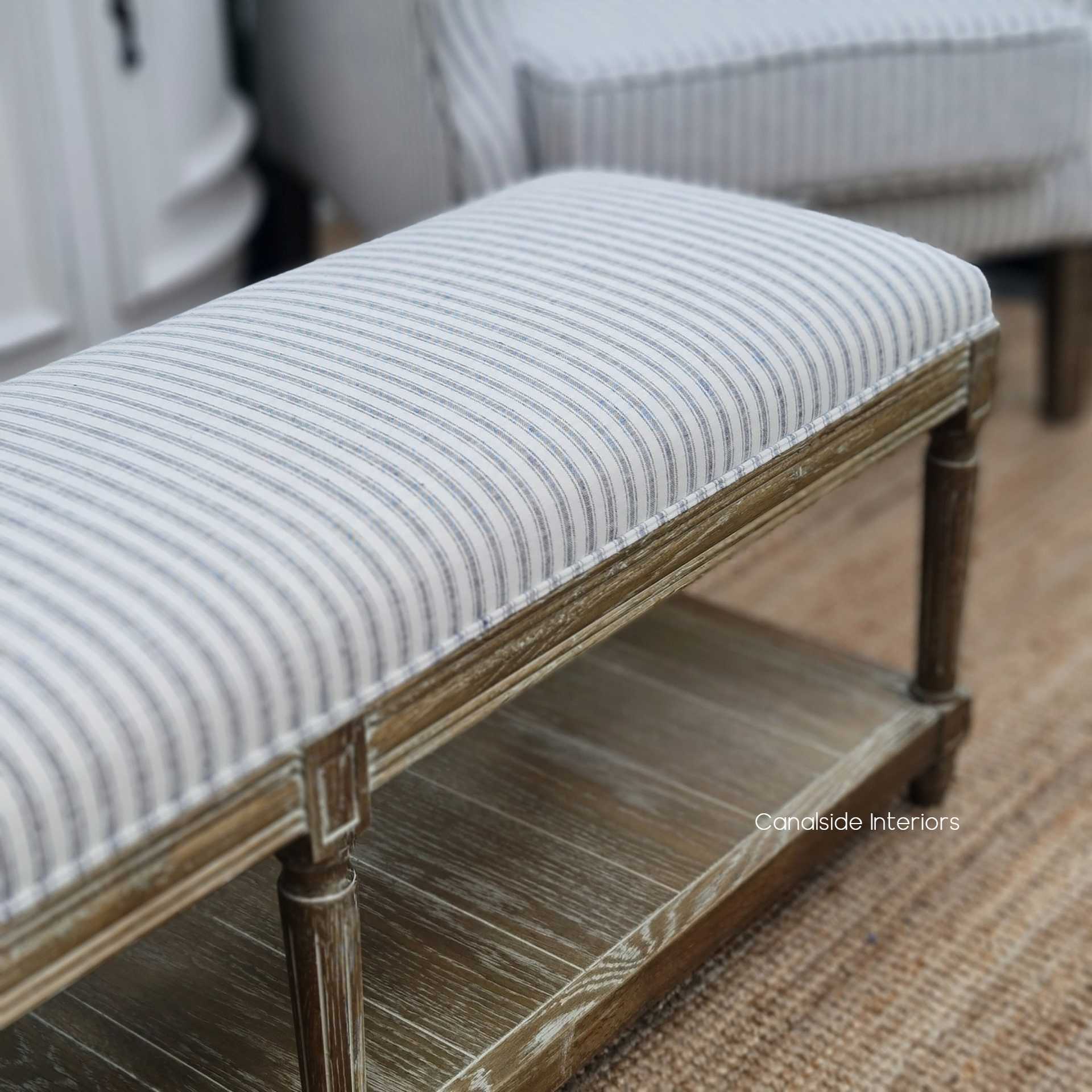 Providence Bed Ottoman with Shelf - Weathered Oak/Blue Stripe - Pre ...