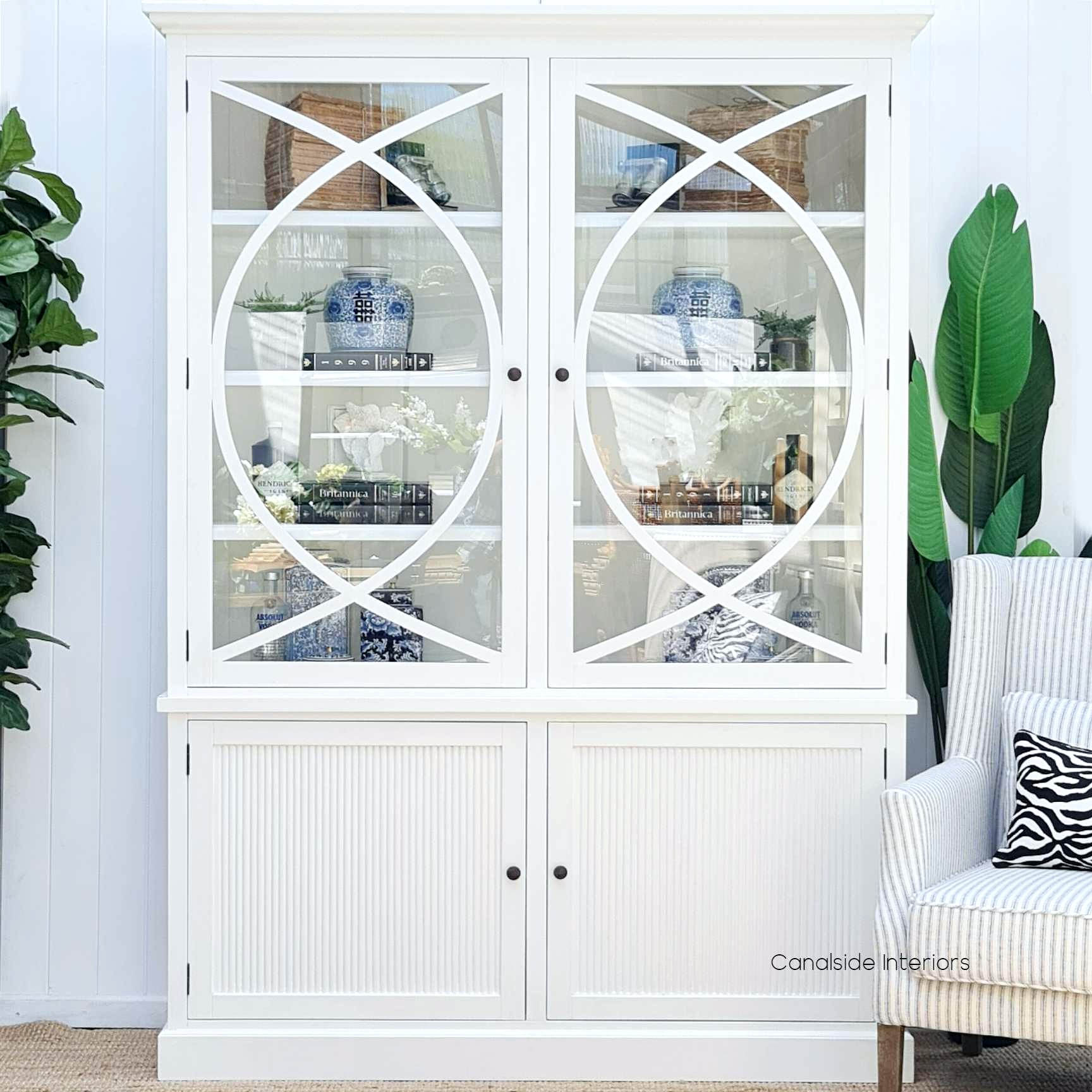 Riviera Display Cabinet Distressed Brushed White Elegant Formality Canalside Interiors