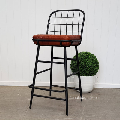 Watson Lane Bar Stool with Aged Leather - Industrial Chic | Canalside ...