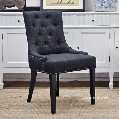 Bennet Button Back Dining Chair Black Charcoal - Canalside Interiors