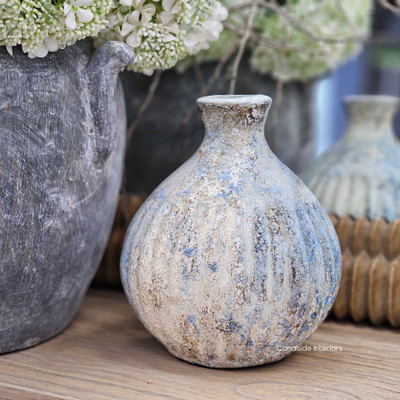 Alba Vessel Rustic Sky Finish | Ribbed Stonewashed Pot