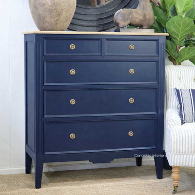 Peninsula 5 Drawer Tall Chest - Navy Blue Limewash Top | Versatile ...