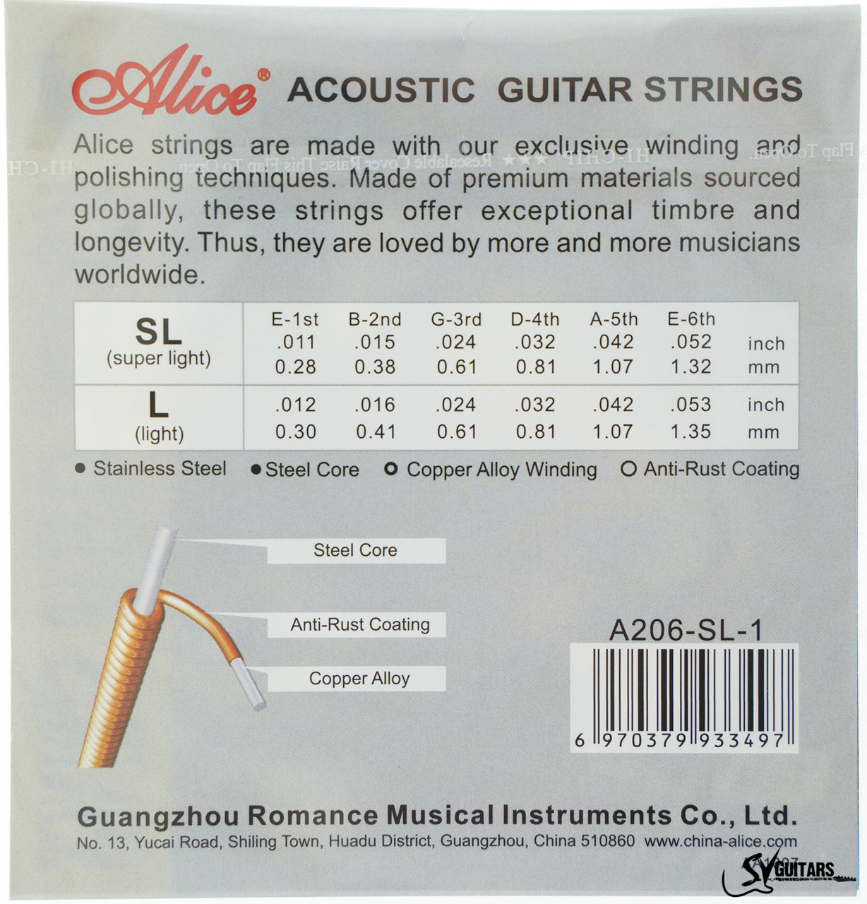 Alice A206-SL-E1 011 Individual String for Acoustic Guitar - SV Guitars