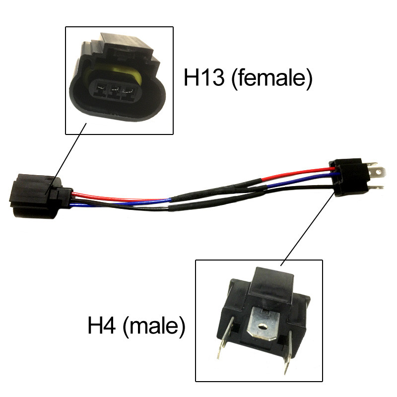 6.0" H4 (male) to H13 (female) power adapter cable / 1 pc | HID Vision ...