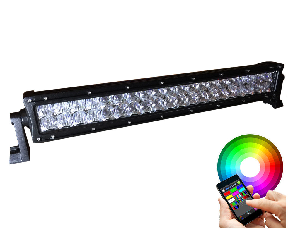 20" 120W CREE Straight Dual Row Bluetooth Multicolor RGBW LED Light Bar ...