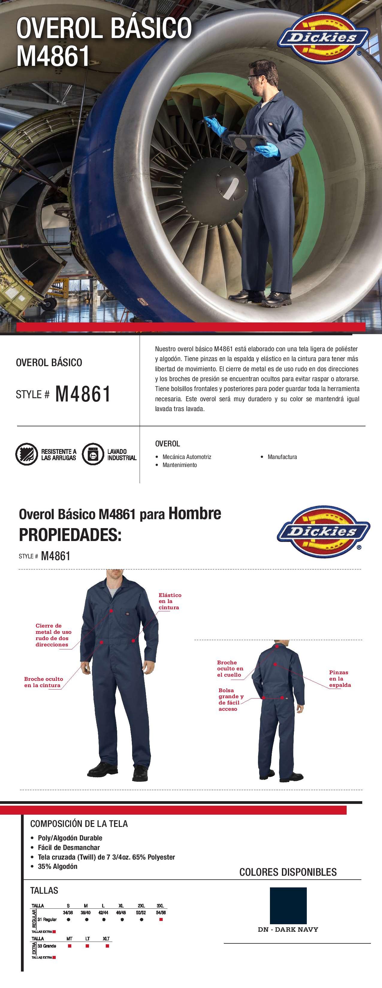 Dickies 4861 48611 Overol Basico 75oz Bodega De Uniformes