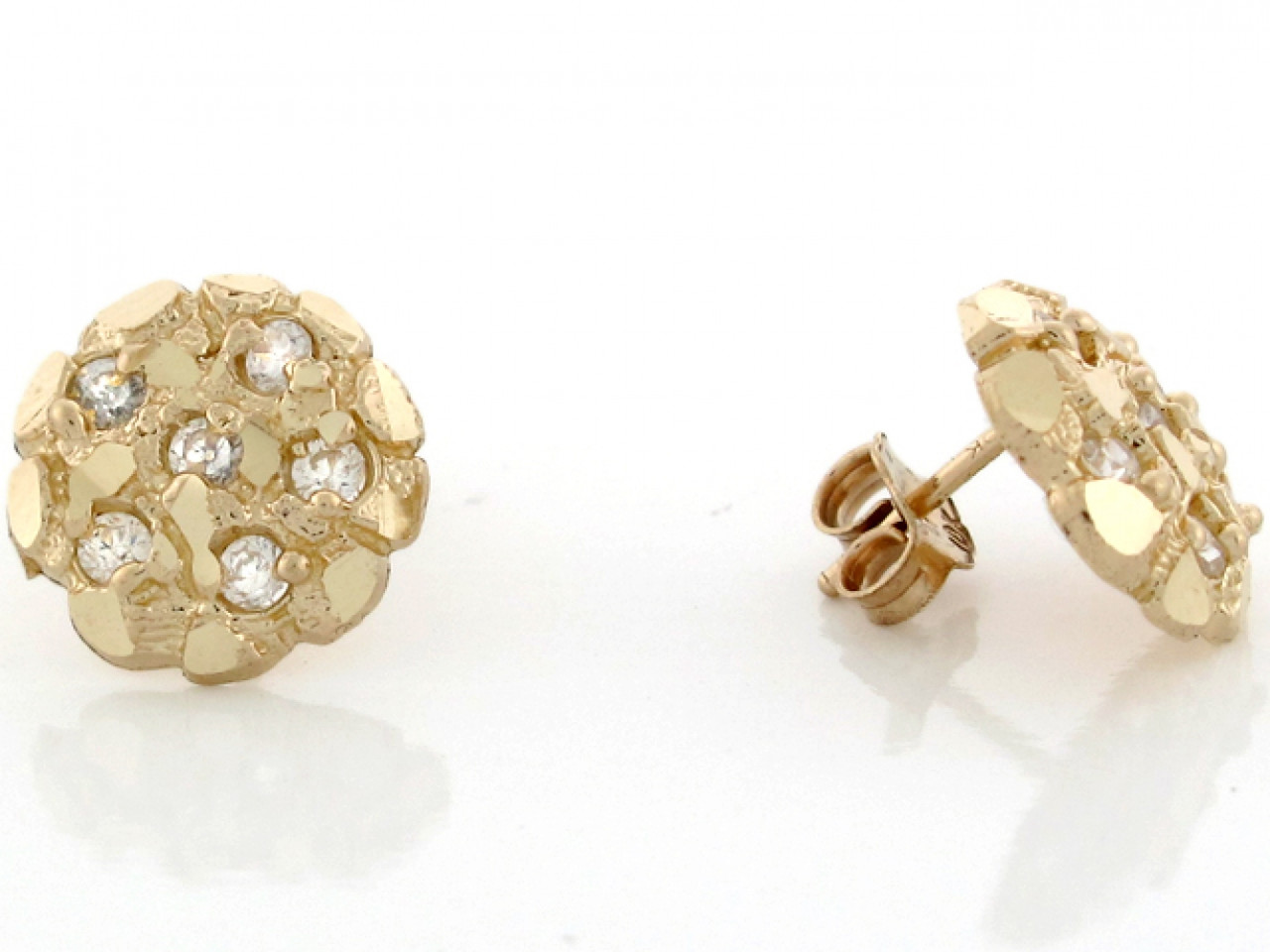 Real Gold 1.1cm Round Nugget Diamond Cut CZ Unisex Earring JL E3704