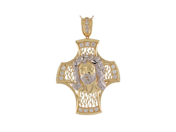 Two-Tone Gold Pattee Cross Crucifix Diamond Cut 6.2cm Wide Pendant (JL ...