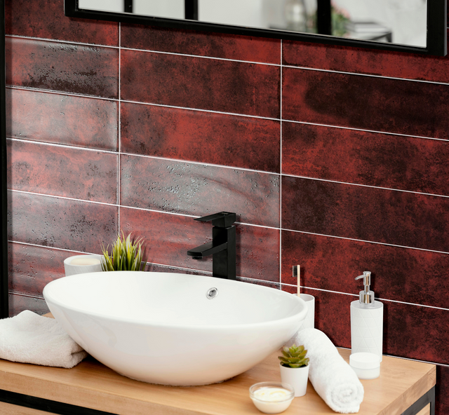 Siren Ruby Red Metro Wall Tiles (30cm x 10cm)