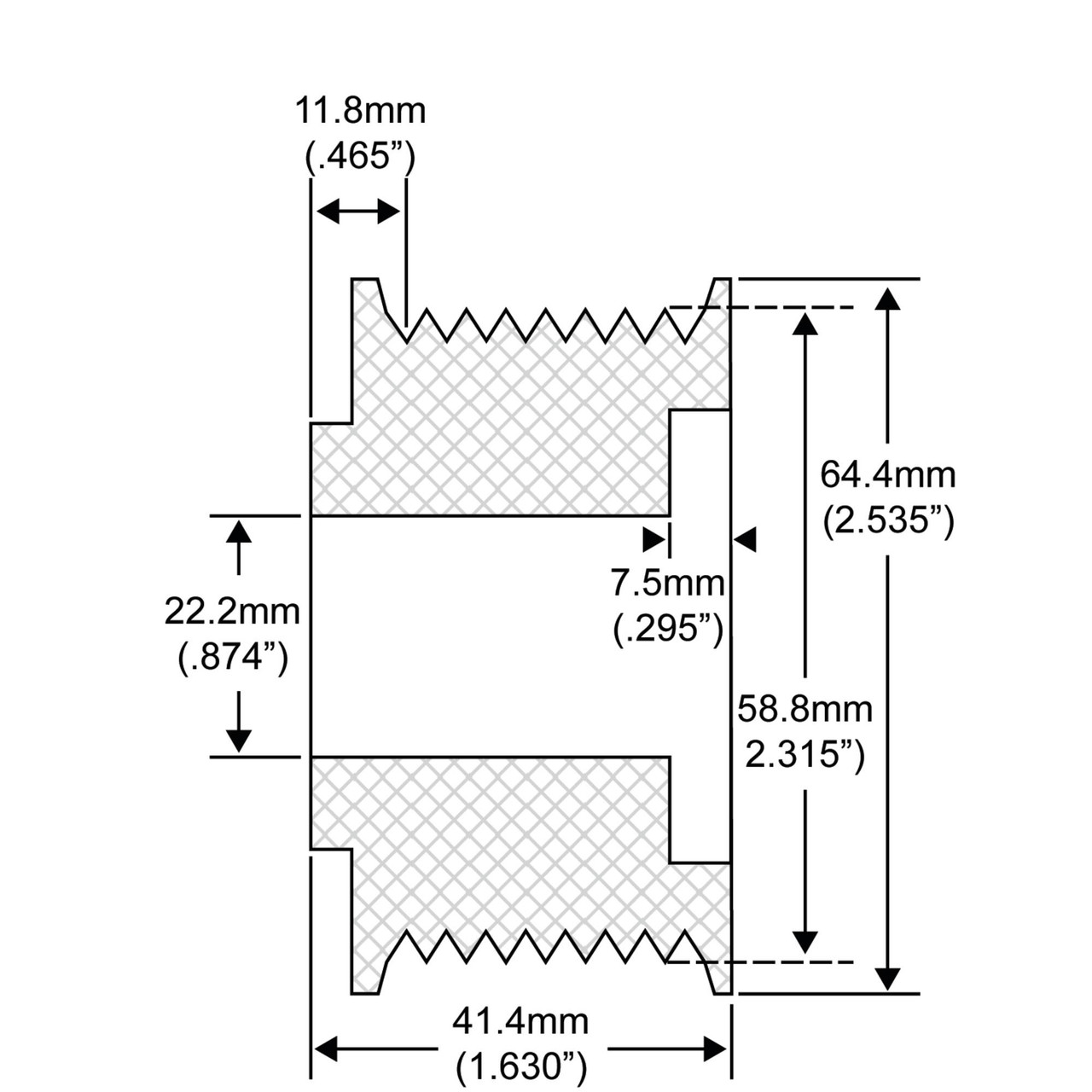 Pulley for Cummins 3918275, 3925852 ID 0.874"/22.200 mm Tractors; 208-01003