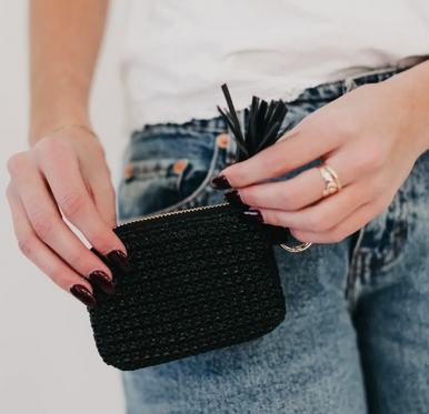 RIVER RAFFIA WALLET - BLACK - LUXE wearhouse