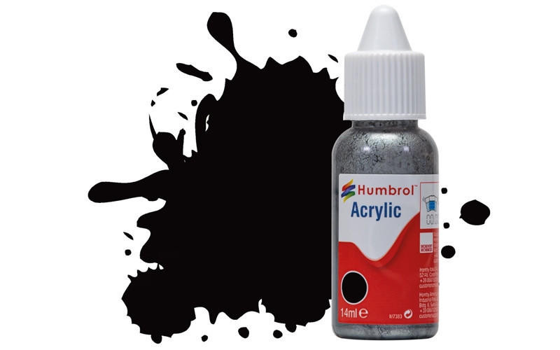 Humbrol 85 14ml Acrylic Satin Black Paint Dropper Bottle - Wonderland ...