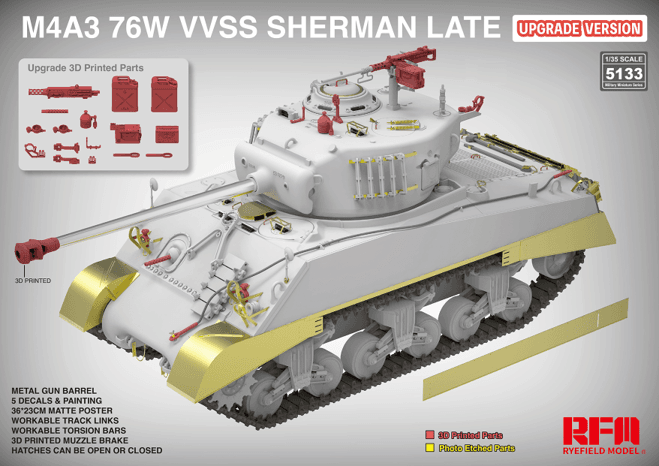 Rye Field Models 1/35 M4A3 Sherman 76W VVSS Late Production Upgraded ...