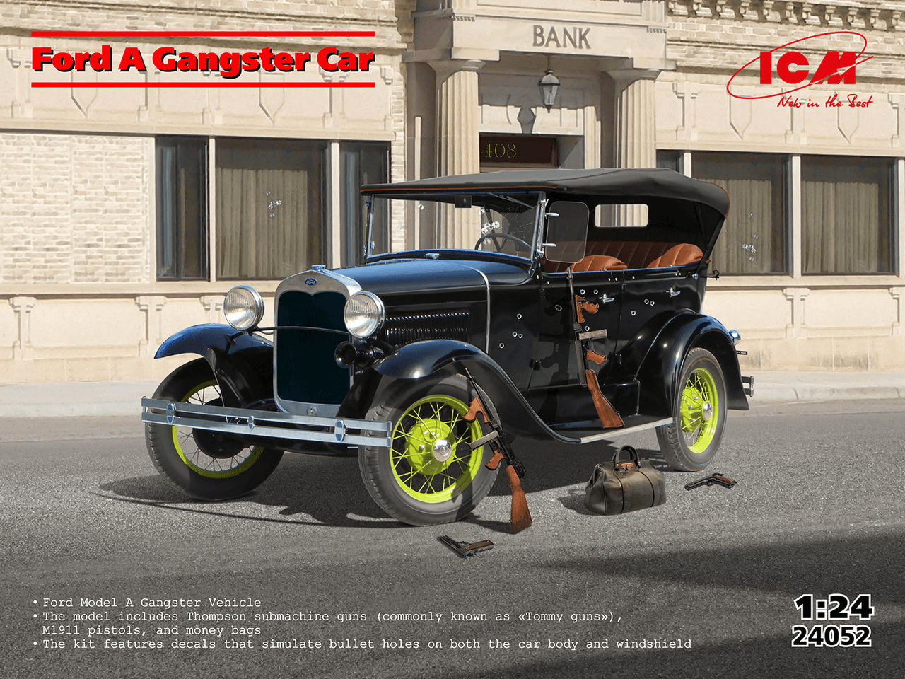 ICM 1/24 Ford Model A Gangster Car - Wonderland Models | ICM24052 | £42.50