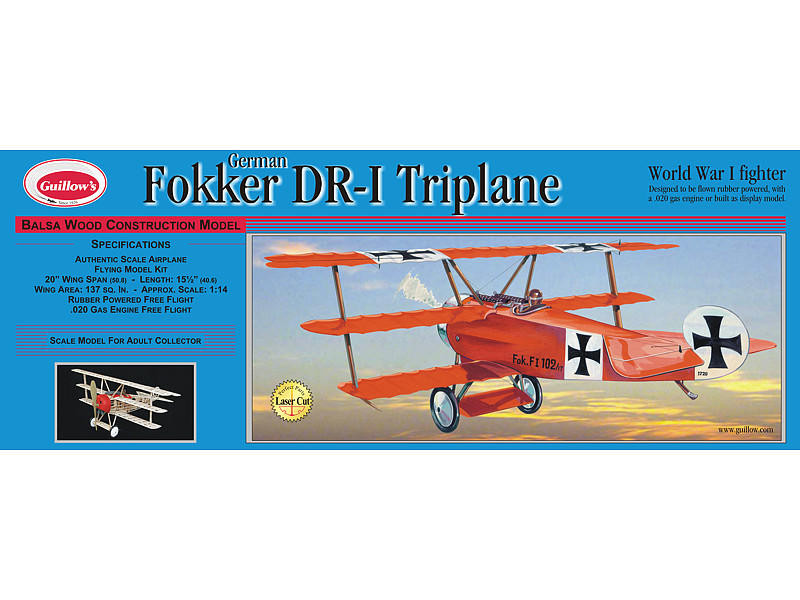 Guillow 1/16 Fokker DR-1 Triplane Balsa Model Kit - Wonderland Models ...
