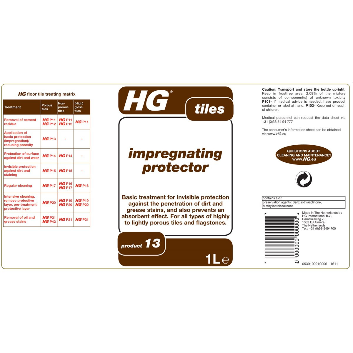 HG 391 Impregnating Protector For Tiles 1L | Selffix DIY